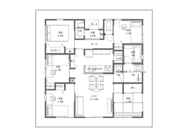 【間取り例】平屋建て 5LDK 24.50坪 (1n0253) - 間取り図コム