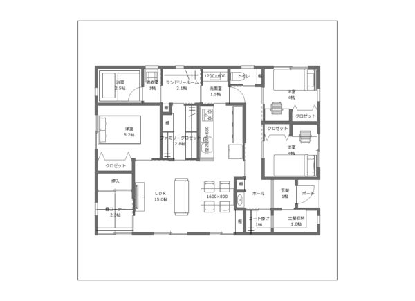 【間取り例】平屋建て 3LDK 26.50坪 (1e0206-3) - 間取り図コム