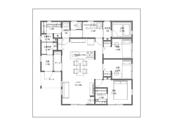 【間取り例】平屋建て 3LDK 25.00坪 (1s0306) - 間取り図コム