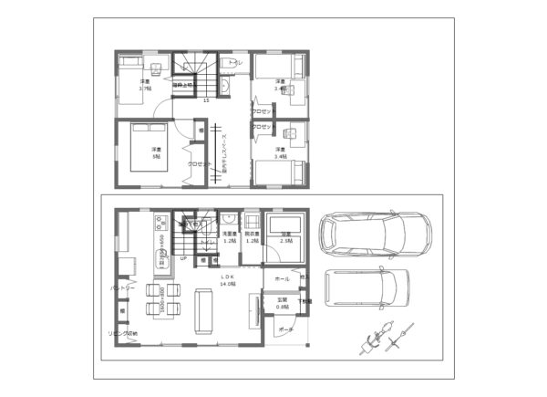 【間取り例】2階建て 4LDK 24.83坪 (2s0271) - 間取り図コム