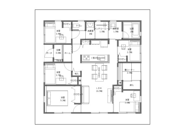 【間取り例】平屋建て 5LDK 25.75坪 (1w0357) - 間取り図コム