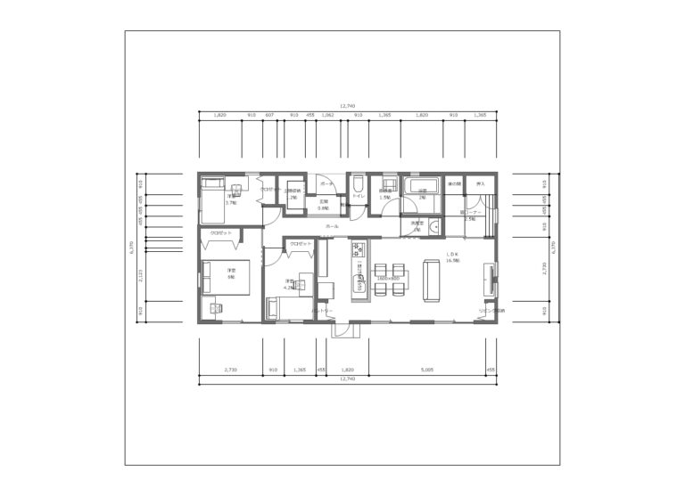 【間取り例】平屋建て 3LDK 24.00坪 (1n0389) - 間取り図コム