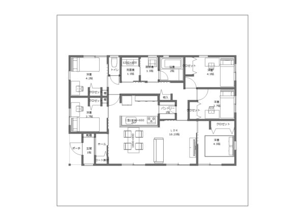 【間取り例】平屋建て 5LDK 27.00坪 (1w0383) - 間取り図コム