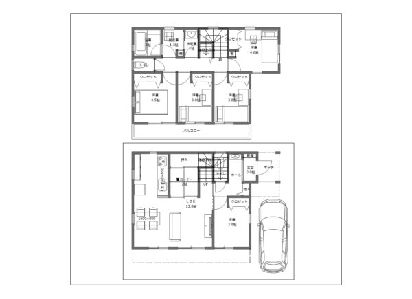 【間取り例】2階建て 5LDK 27.75坪 (2e0292) - 間取り図コム