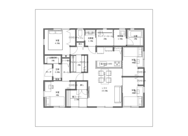 【間取り例】平屋建て 4LDK 25.375坪 (1w0502) - 間取り図コム