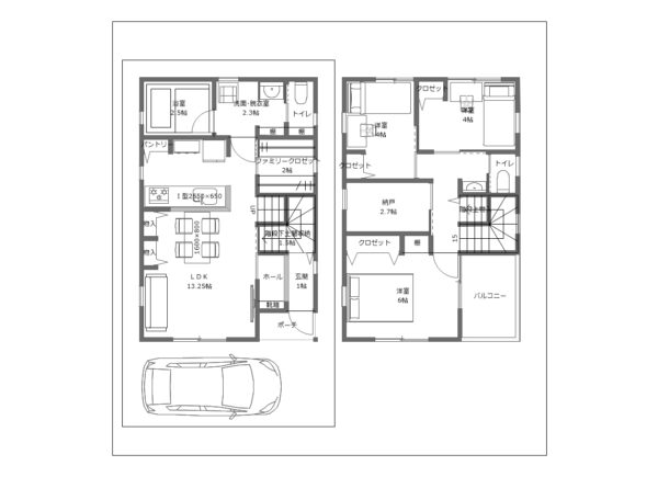 【間取り例】2階建て 3LDK 25.00坪 (2s0290) - 間取り図コム