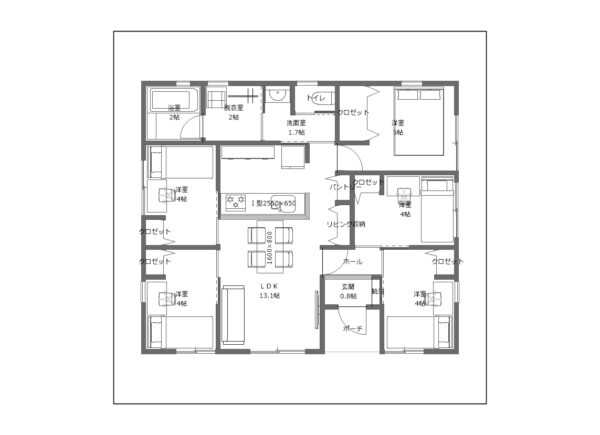 【間取り例】平屋建て 5LDK 22.875坪 (1s0514) - 間取り図コム
