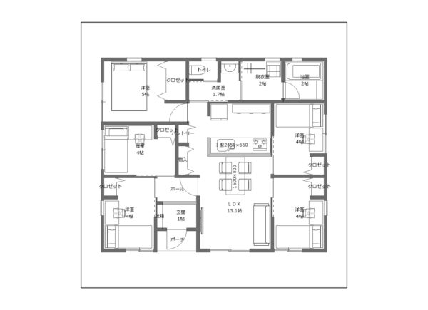 【間取り例】平屋建て 5LDK 23.125坪 (1s0503) - 間取り図コム